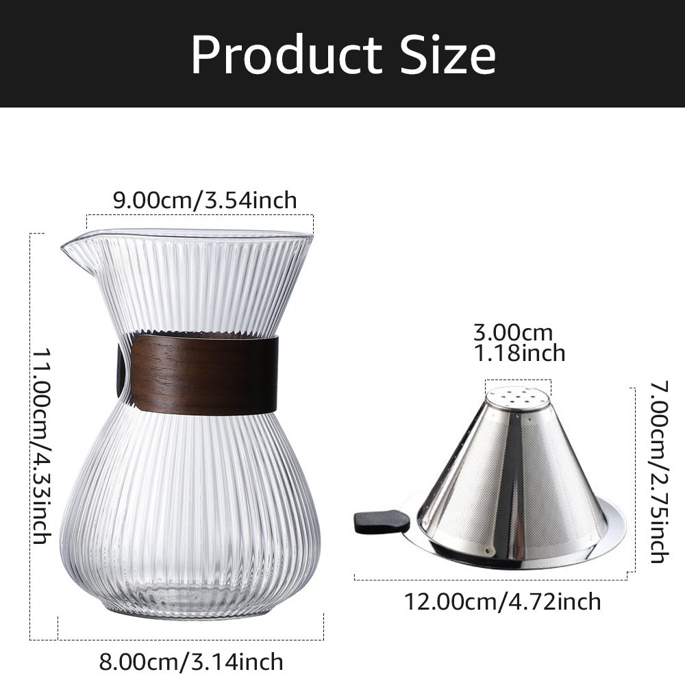 Glass Coffee Kettle with Stainless Steel Filter Drip Espresso Coffee ...