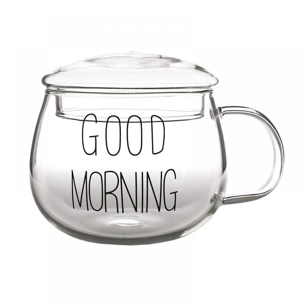 Glass Coffee Mug with Lid and Handle 11.8oz Good Morning Glass Clear ...