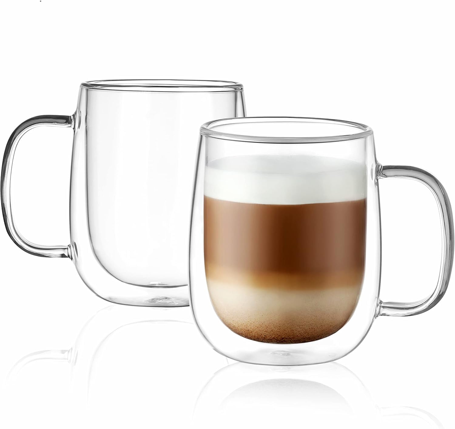 Glass Coffee Mugs 12oz,Double Wall Insulated Mug Set with Handle,Clear ...