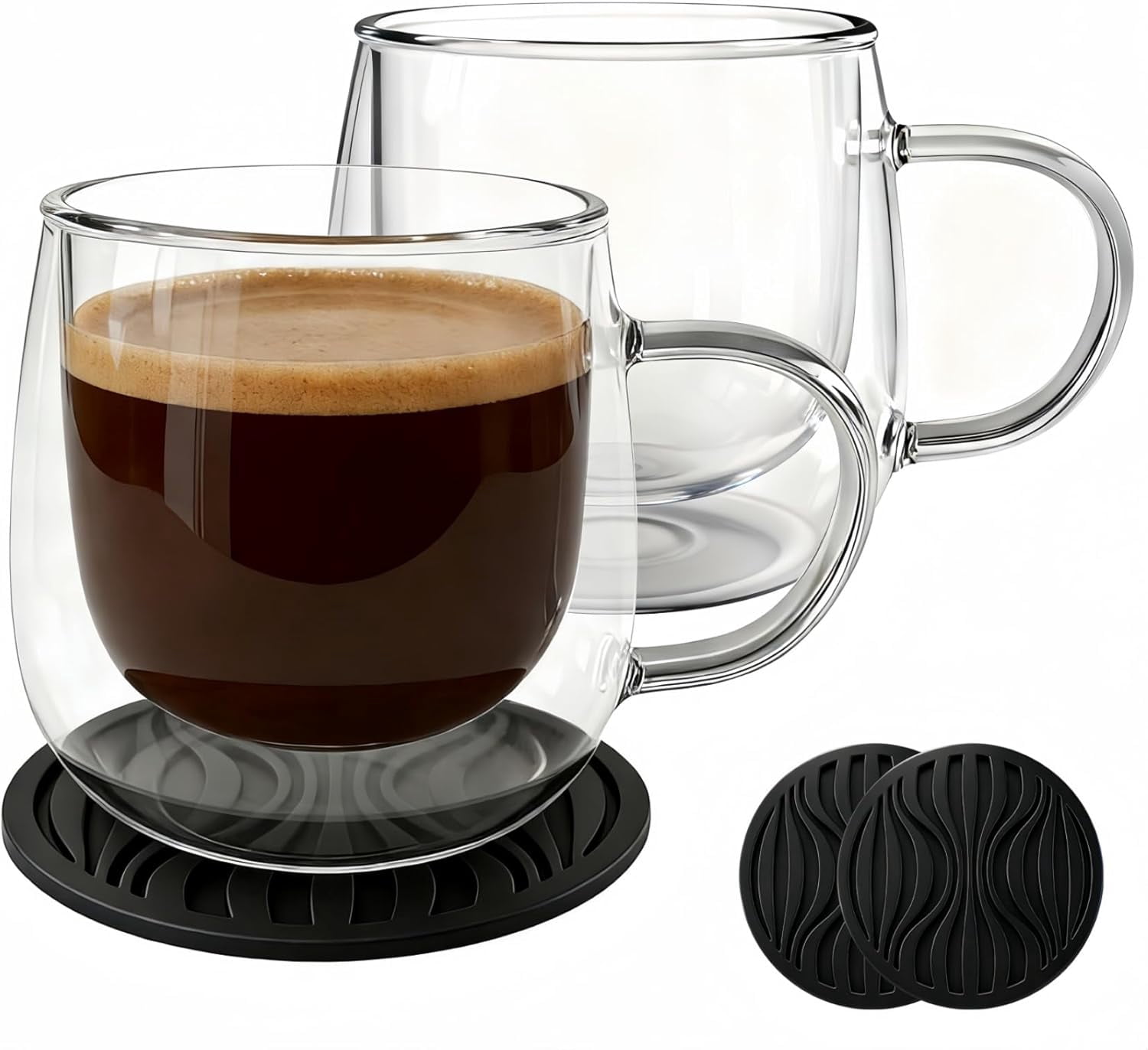 Glass Coffee Mugs Set Of 2, 10oz Double Walled Insulated Glass Mugs ...