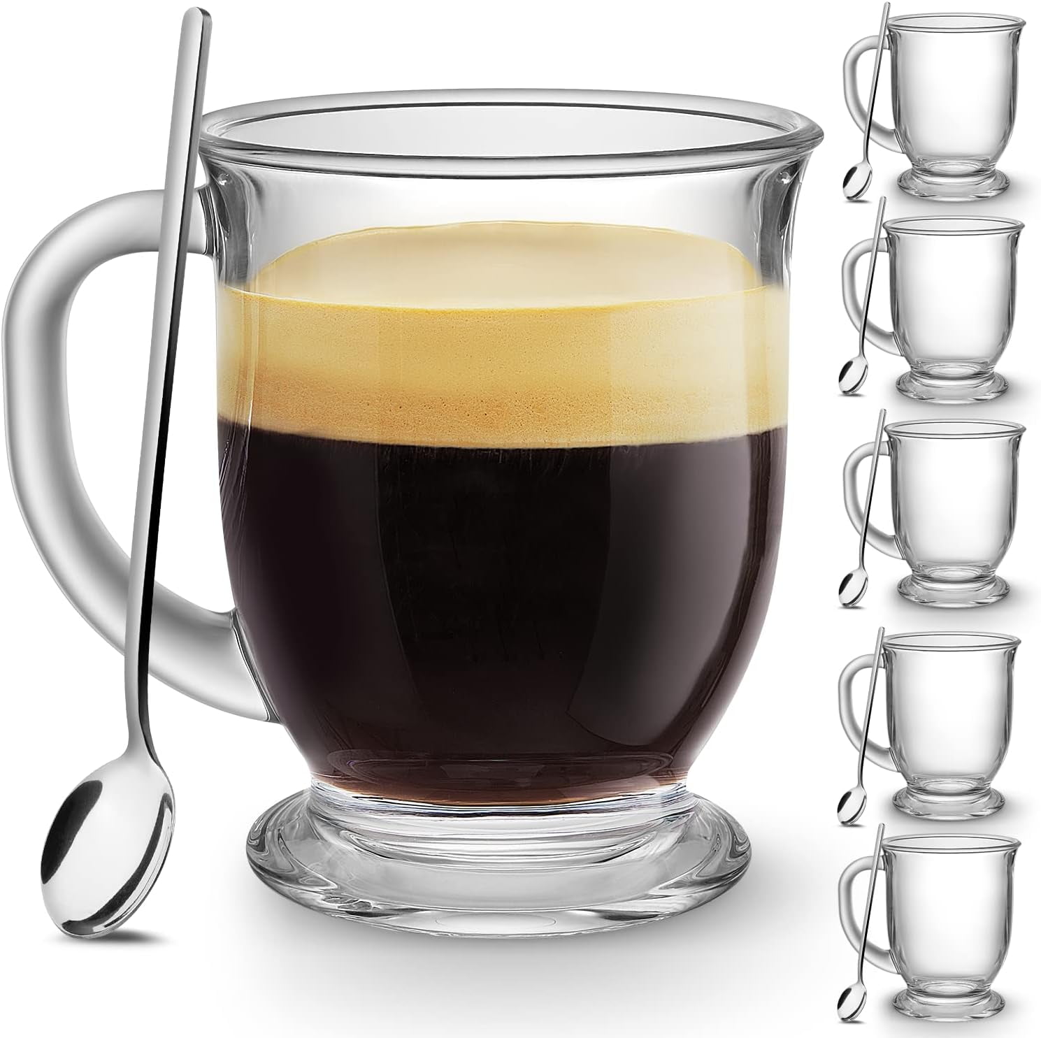 Glass Coffee Mugs Set of 4, Clear Large Coffee Mug 15 Oz With Handles ...