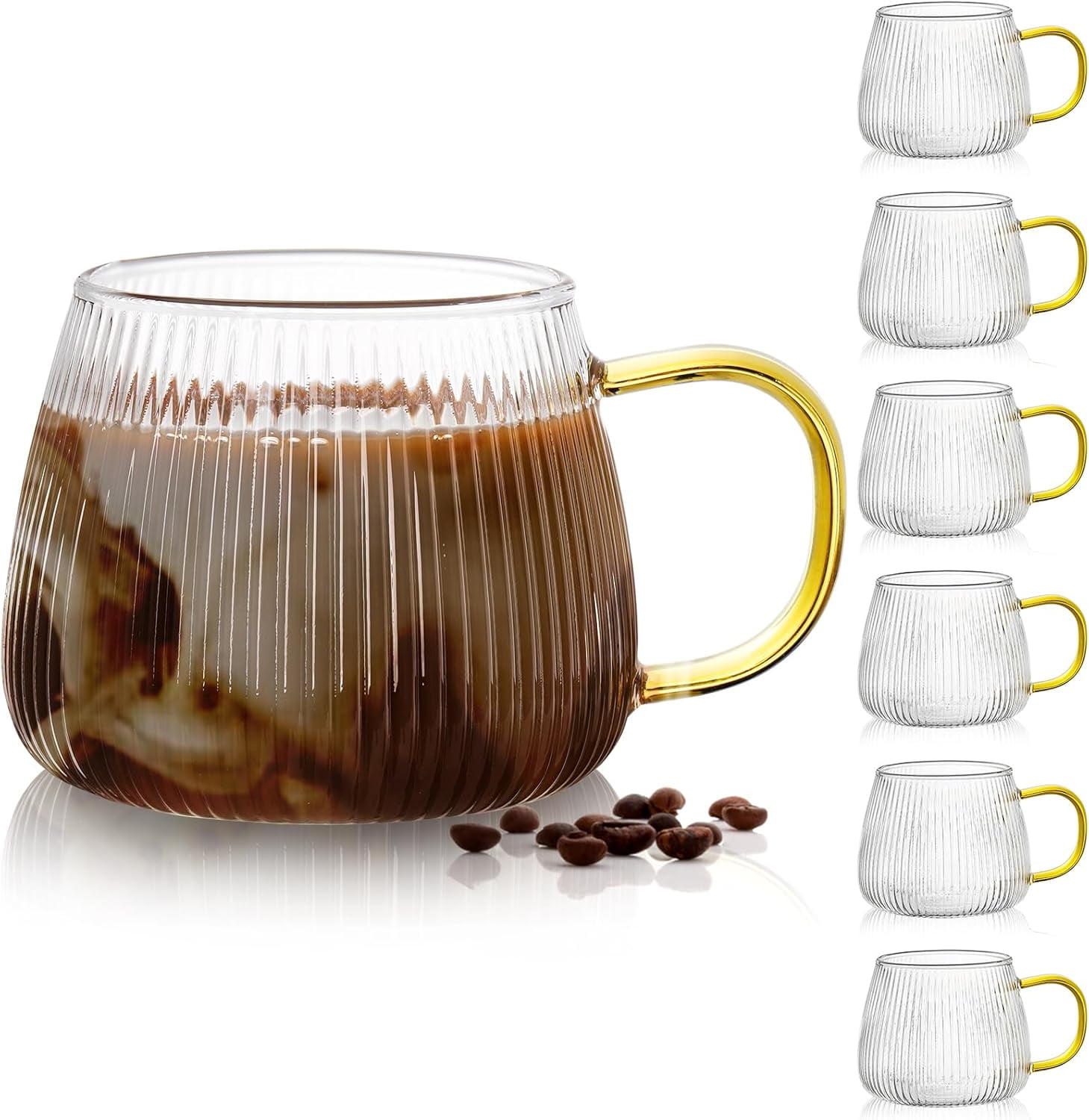 Glass Coffee Mugs, Unique Vertical Stripes Coffee Cup, Clear Large Tea ...