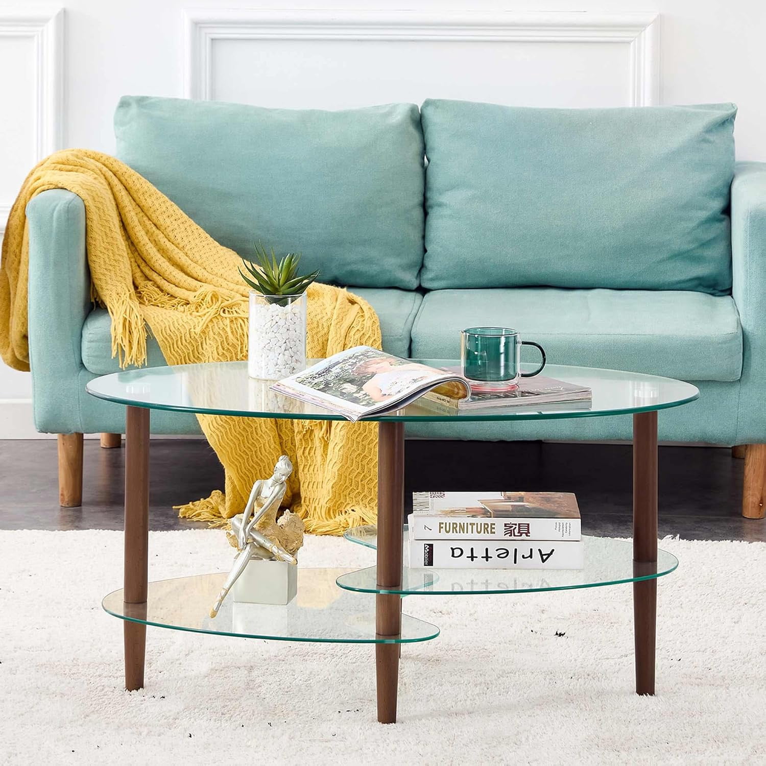 Glass Coffee Table, 2-Tier Glass Coffee Table, Modern Tempered Glass ...