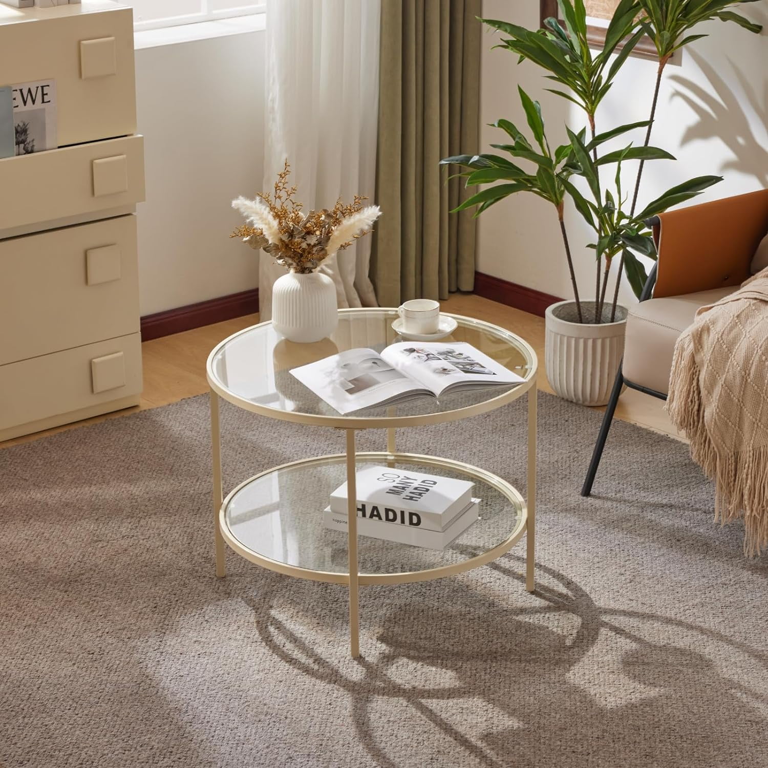 Glass Coffee Table, 25.6" Round Coffee Table, Transparent Glass Coffee ...