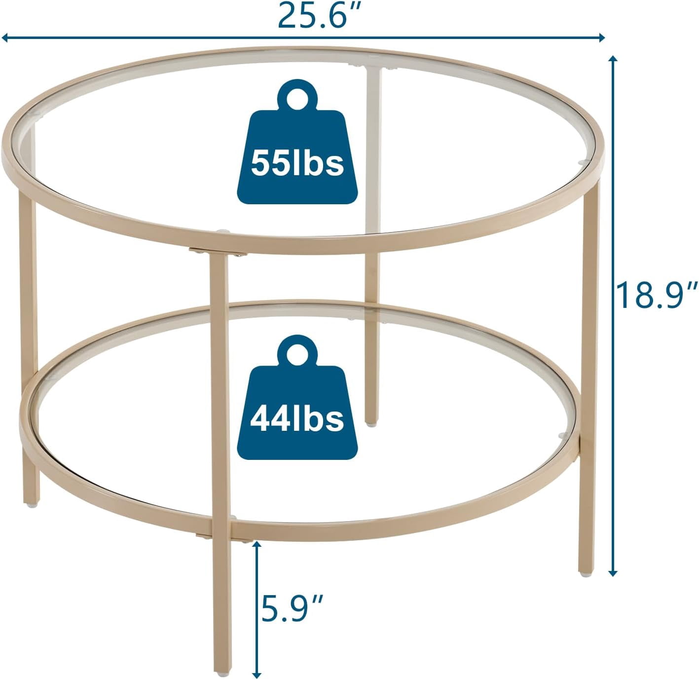 Glass Coffee Table, 25.6" Round Coffee Table, Transparent Glass Coffee ...