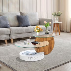 Signature Design by Ashley Frazwa Round Glasstop Coffee Table, Solid ...