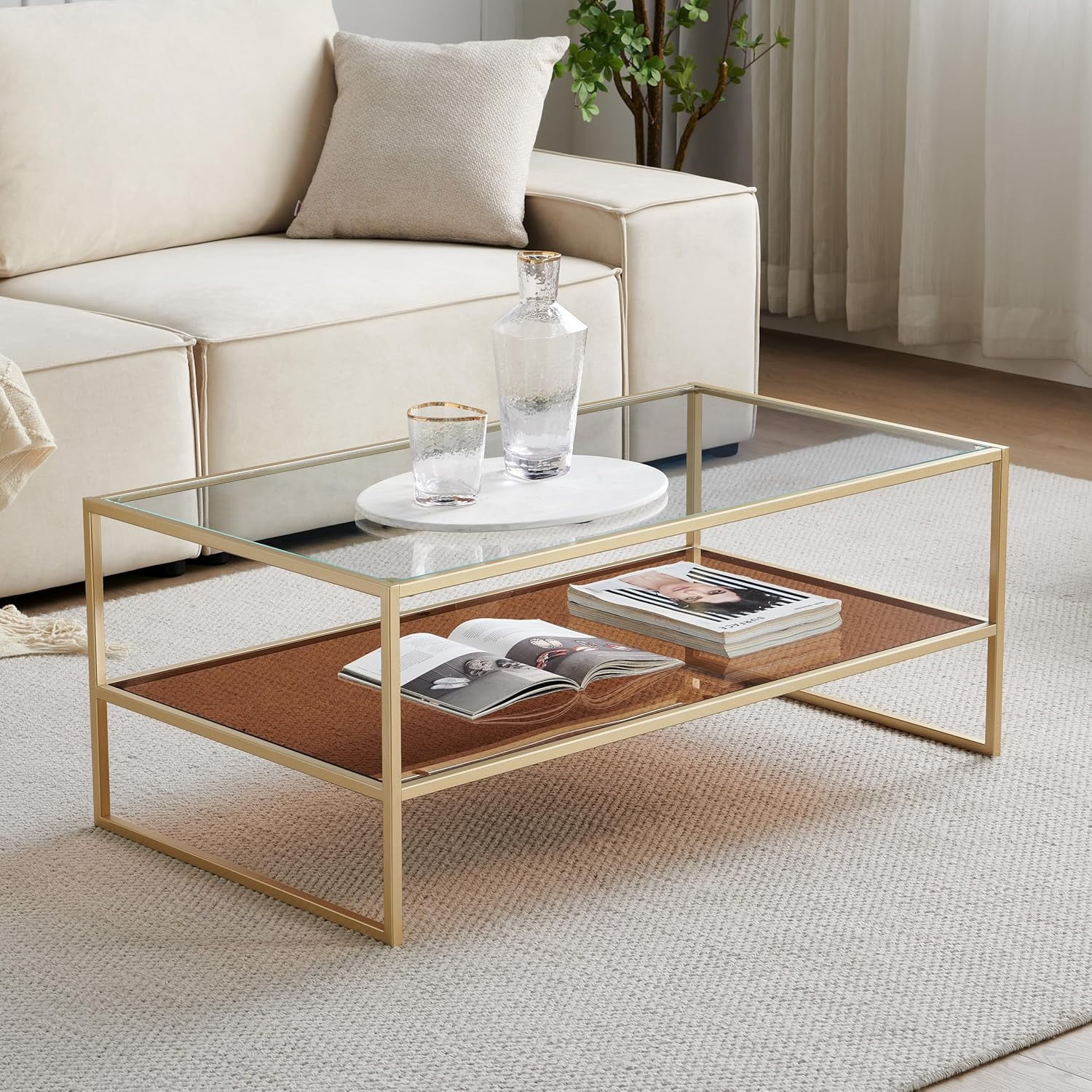 Glass Coffee Table, Gold Coffee Table for The Living Room, Gold-Plated ...