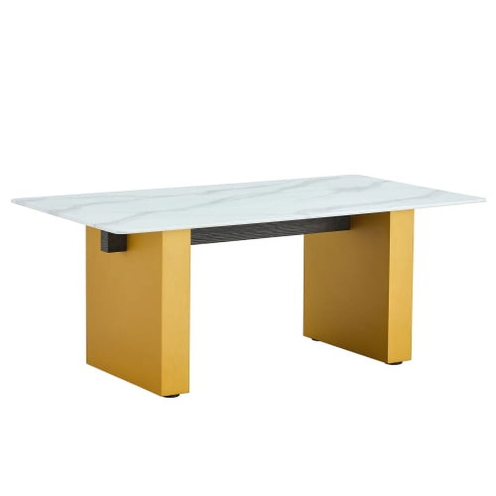 Glass Coffee Table for Living Room, White Faux Marble Decal Rectangular ...