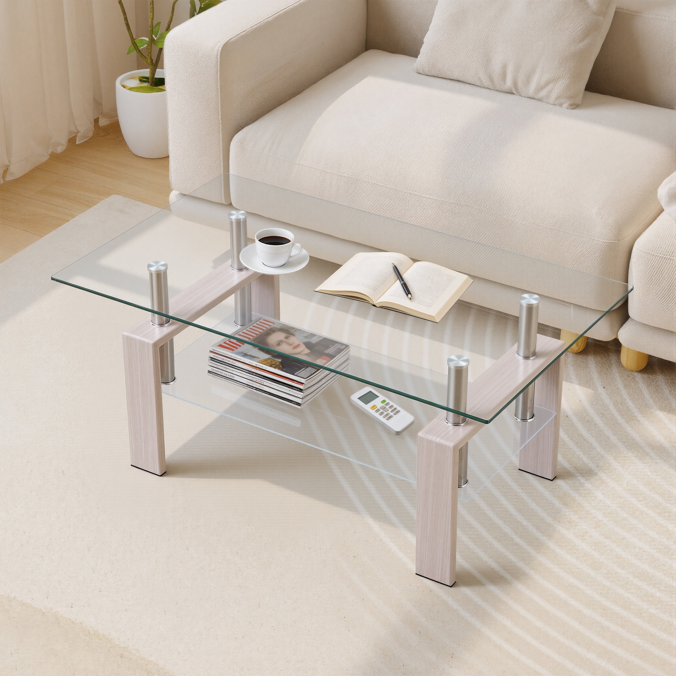 Glass Coffee Table for Living Room, SEGMART Modern Coffee Table with ...