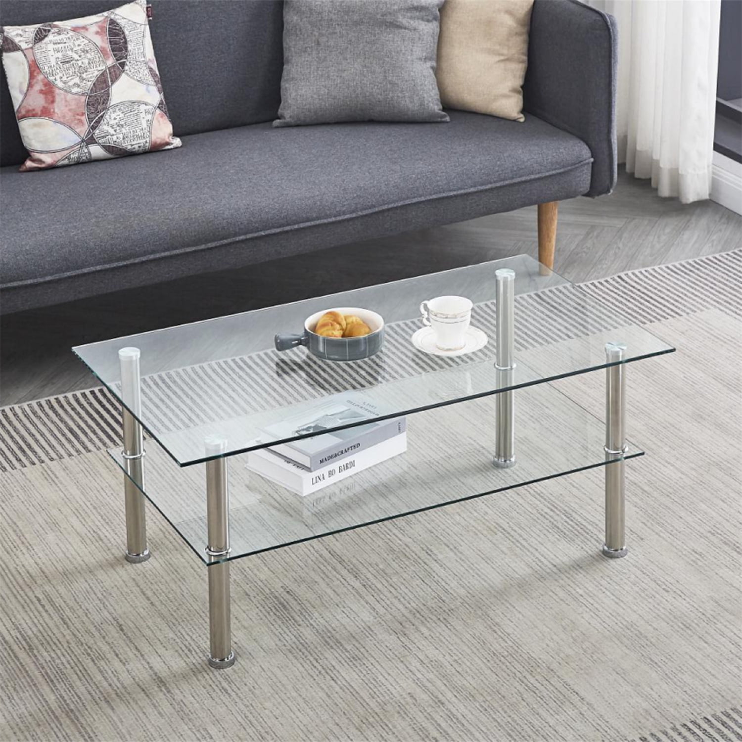 Glass Coffee Table, Modern Clear Sofa Coffee Table All Clear with ...