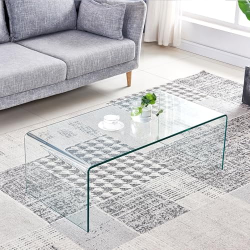 Glass Coffee Table, Modern Clear Tables for Living Room, Small ...