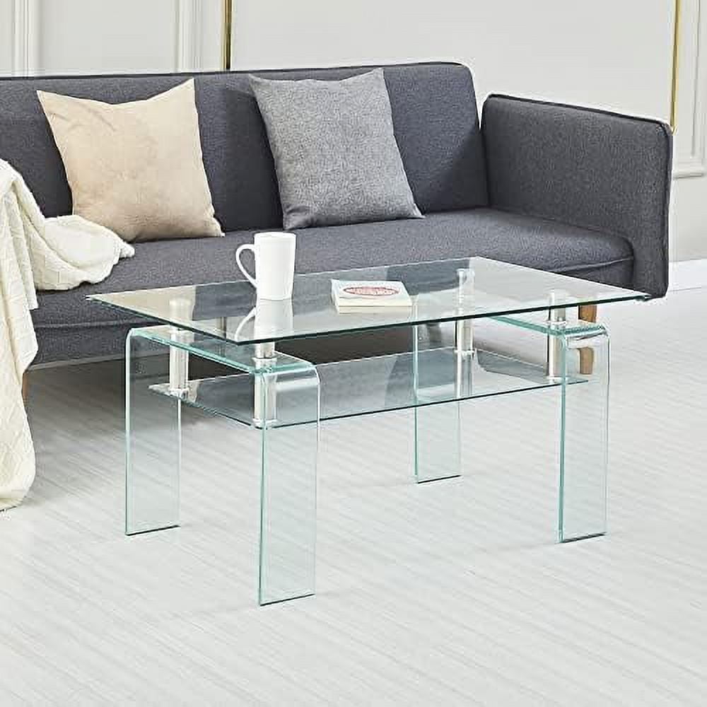 Glass Coffee Table, Rectangle Clear Coffee Tables for Living Room ...
