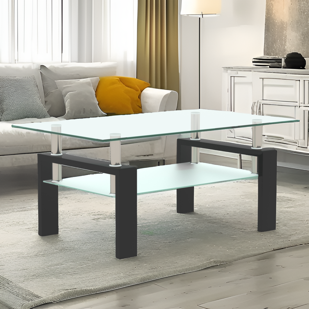 Glass Coffee Table Rectangle Table Modern Side Center Tables for Living ...