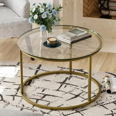 Coffee Table Gold Glass Coffee Table for Living Room,2 Tiers Rectangle ...