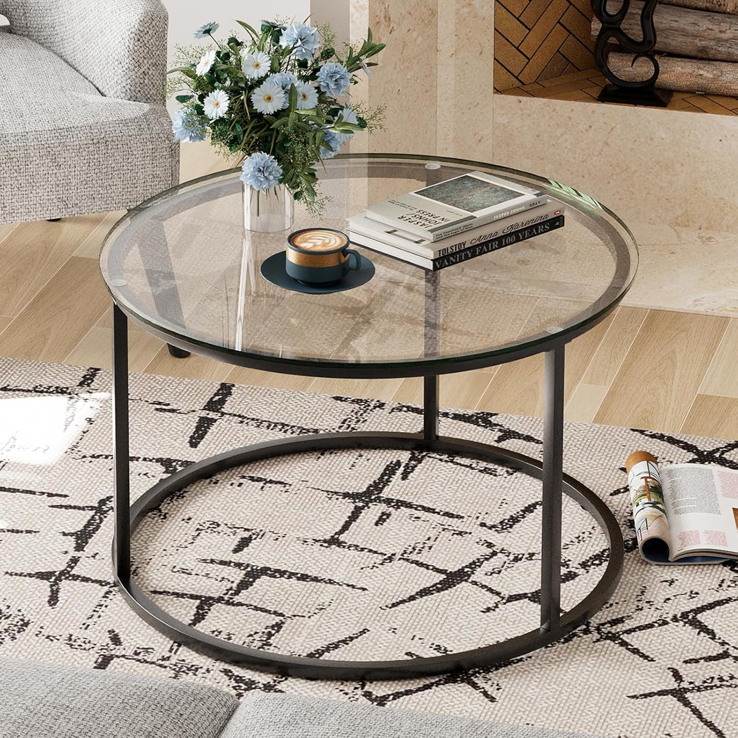 Glass Coffee Table Round Table for Living Room,Modern Simple Center ...