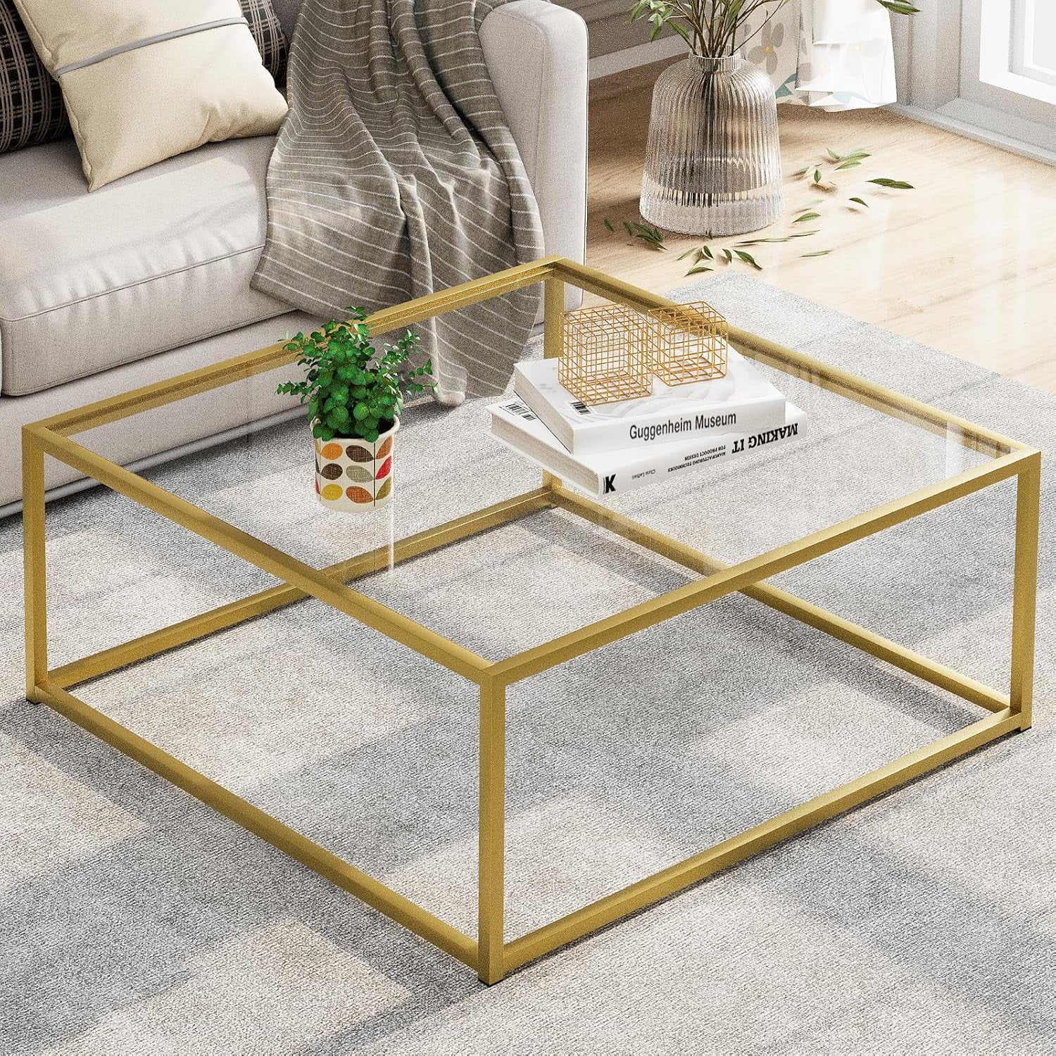 Glass Coffee Table, Small Square Coffee Table for Living Room,Simple ...