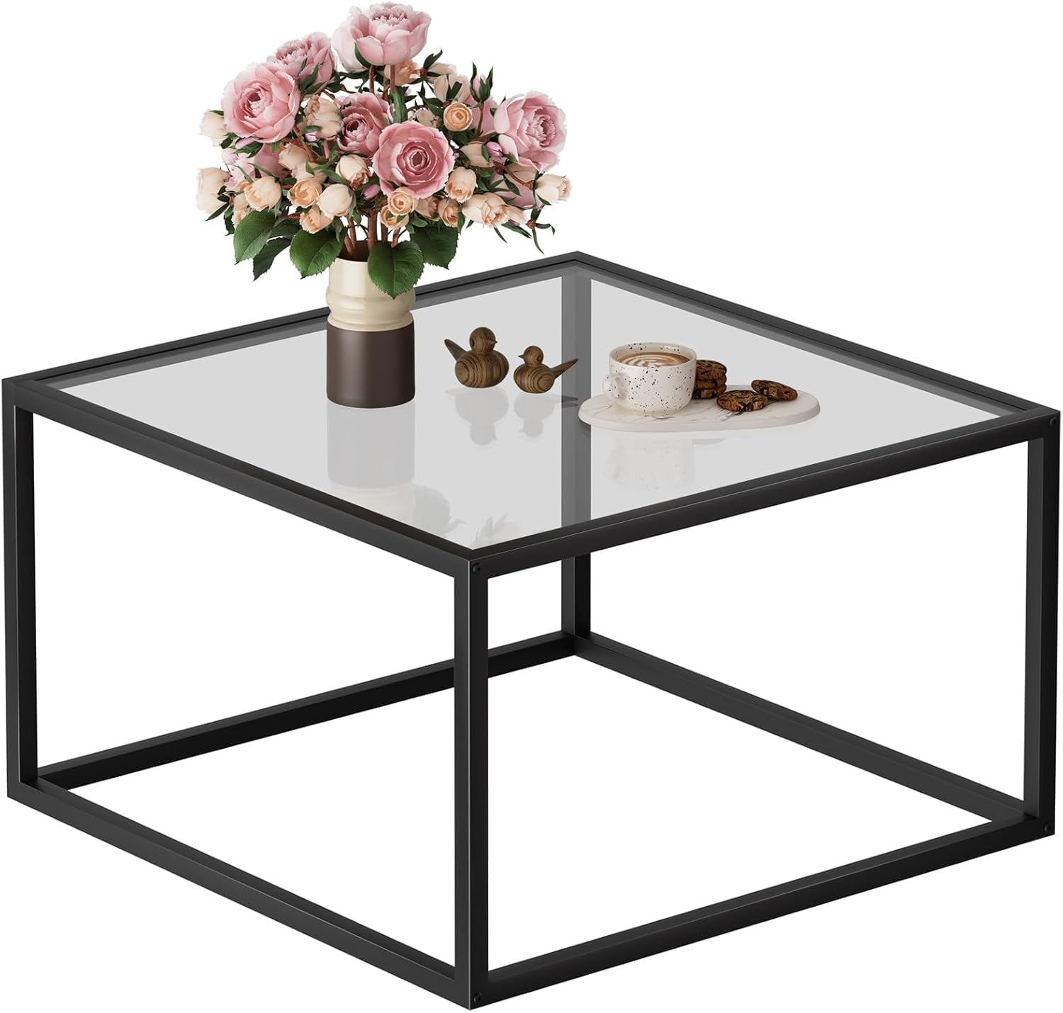 Glass Coffee Table Small Square Coffee Tables for Living Room, 26.7 ...