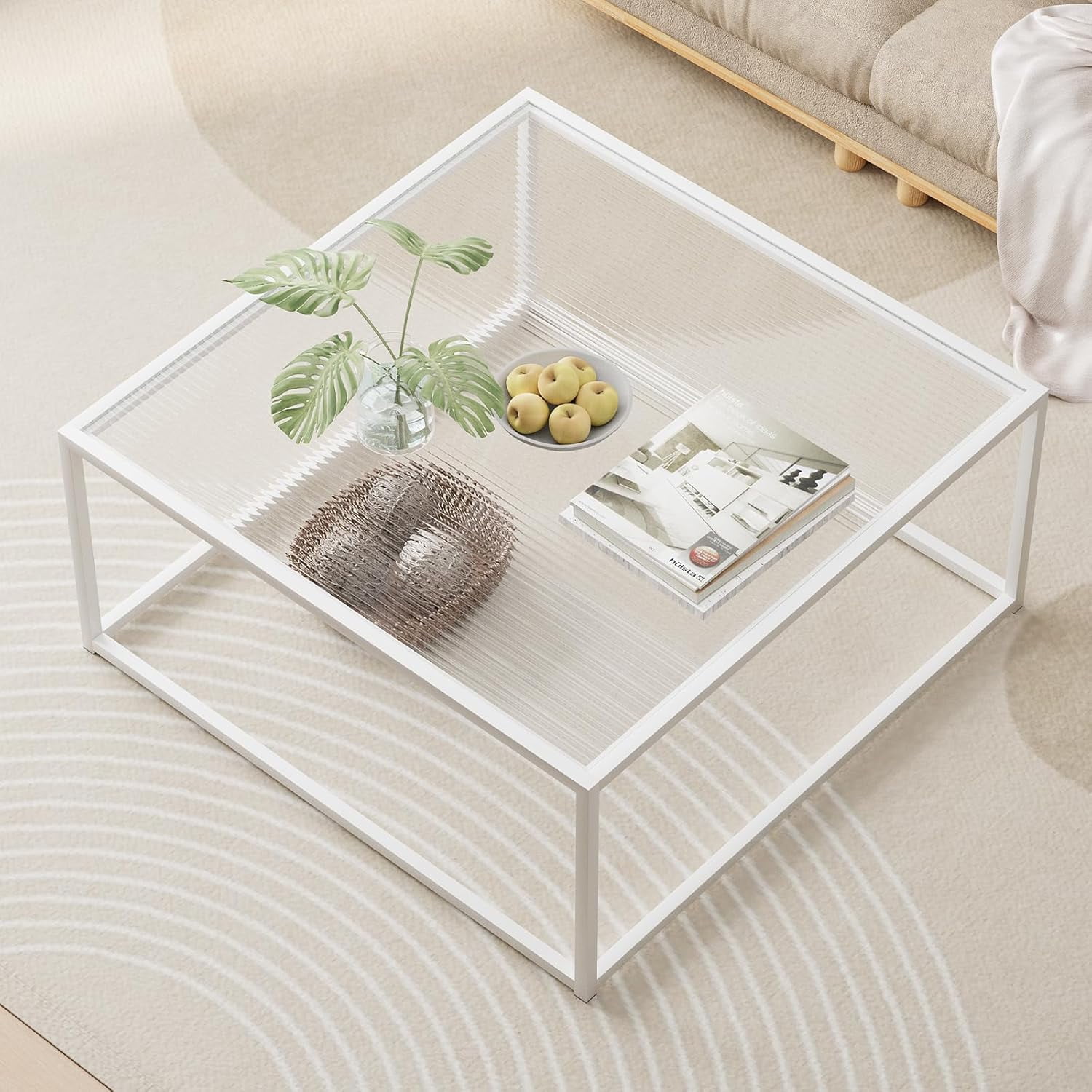 Glass Coffee Table Square Coffee Table for Small Space,Modern ...