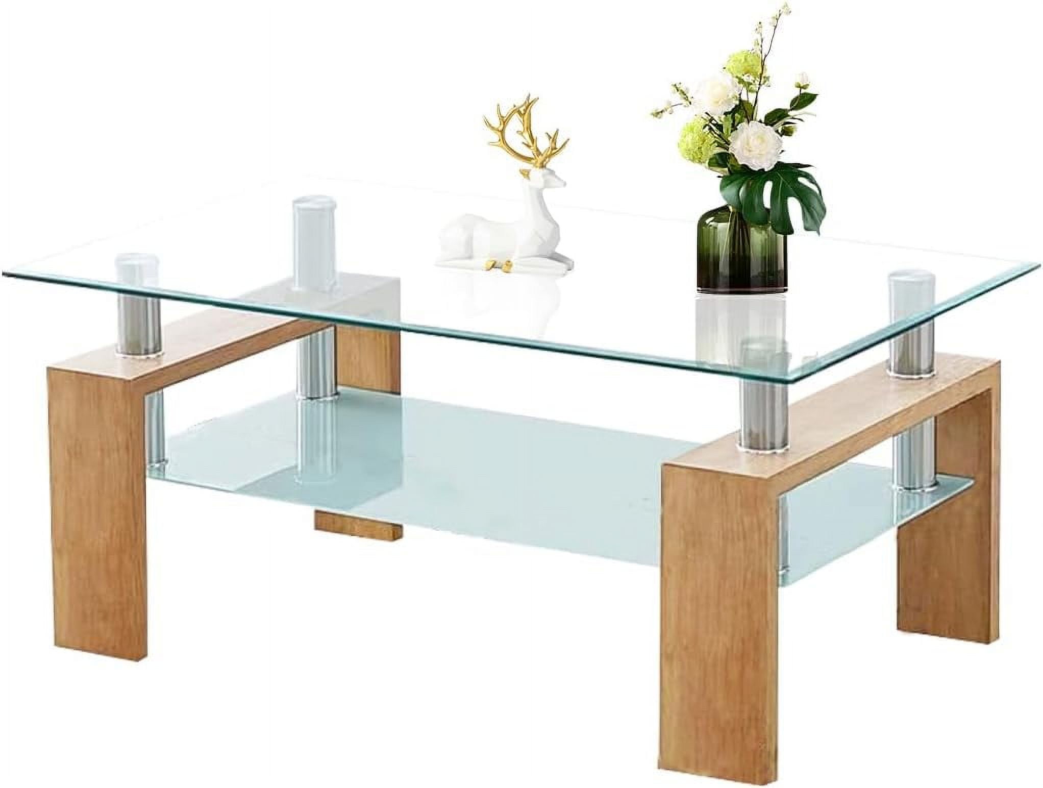 Glass Coffee Table for Living Room, Modern 2-Tier Center Table with ...