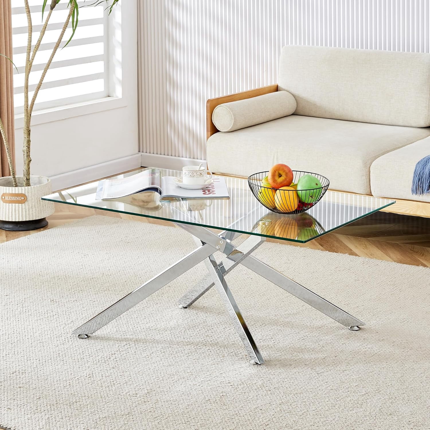Glass Coffee Table for Living Room, Modern Coffee Table with Tempered ...