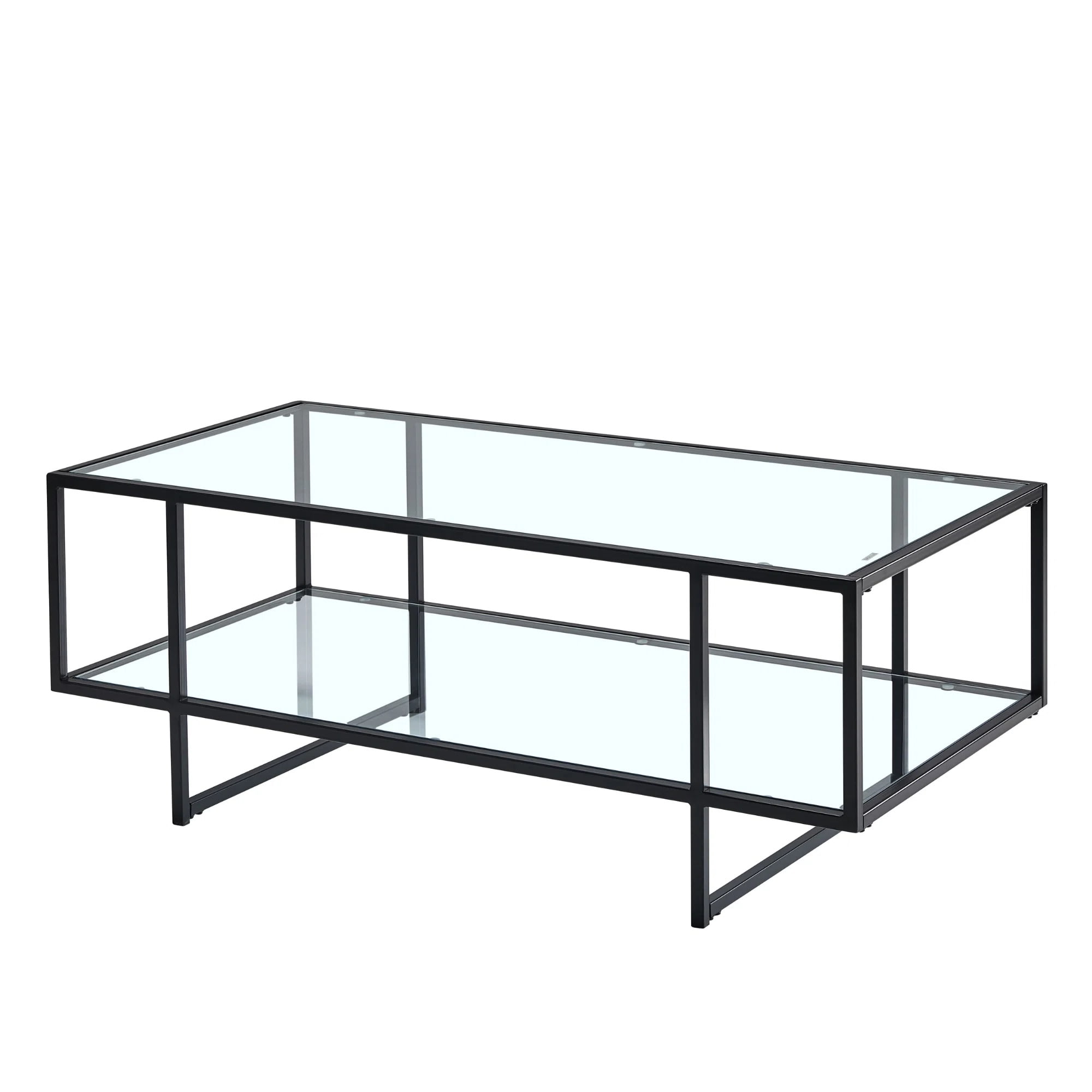 Glass Coffee Table with Storage, 120 x 60cm Modern Rectangle Glass Top ...