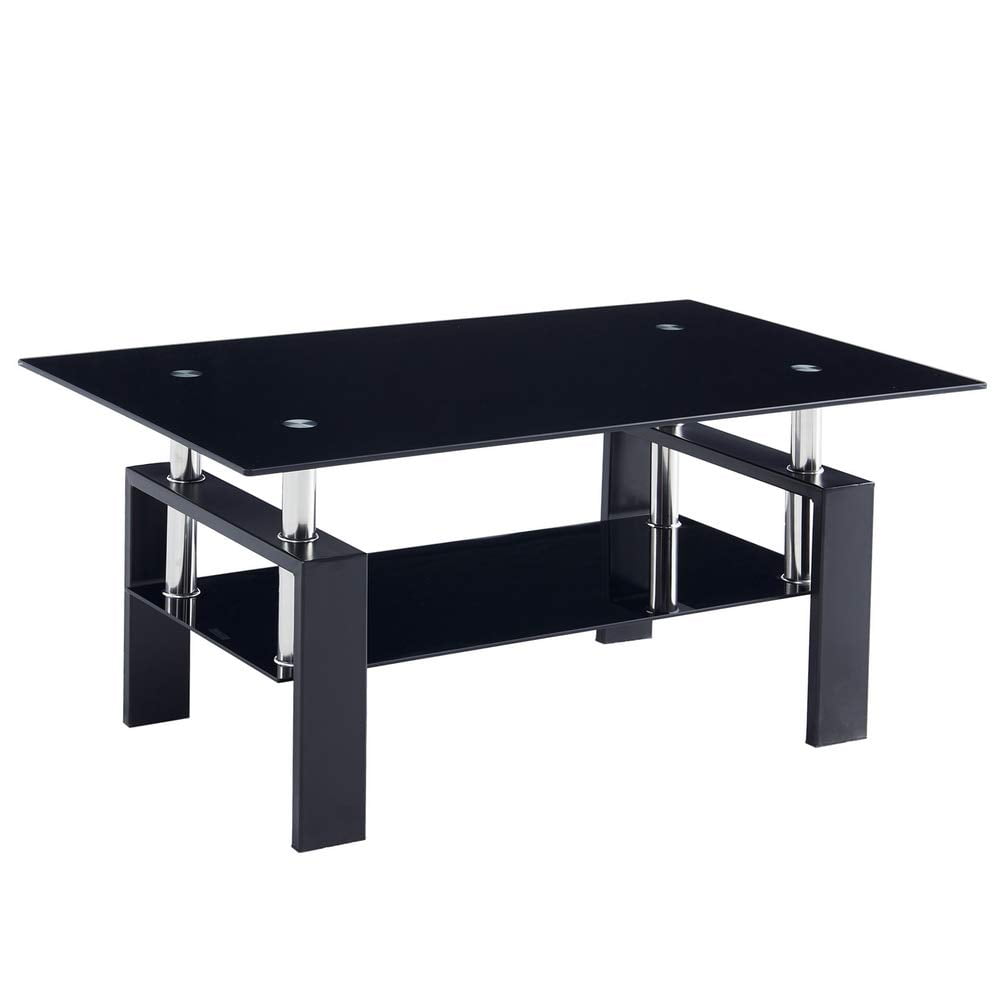 Glass Coffee Tables, 2-Tier Rectangle Coffee Table with Lower Shelf ...