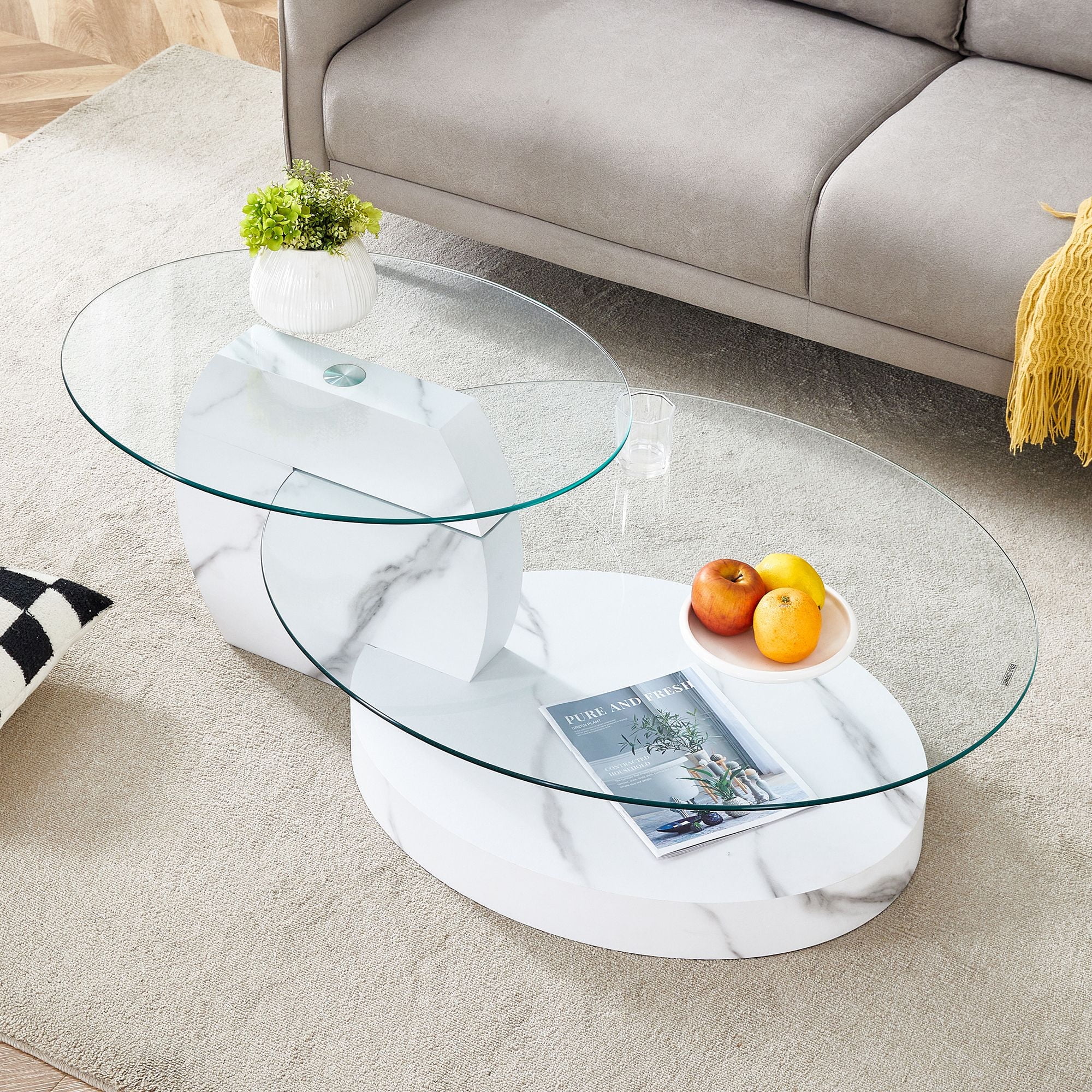 Glass Coffee Tables for Living Room Round Coffee Tables White Marble ...
