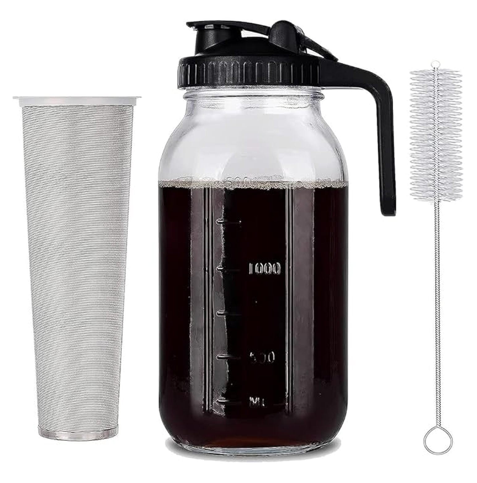 Glass Cold Brew Coffee Maker 64oz – Iced Coffee Pitcher with Stainless ...
