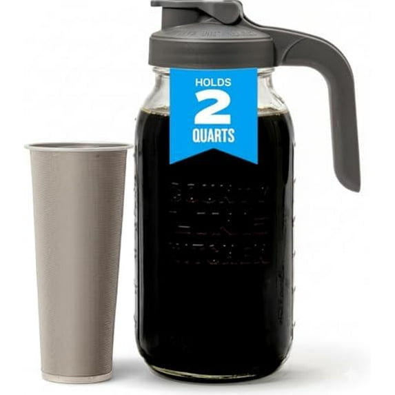 Glass Cold Brew Coffee Maker with Lid - Wide Mouth, 2 Quart (64 oz ...