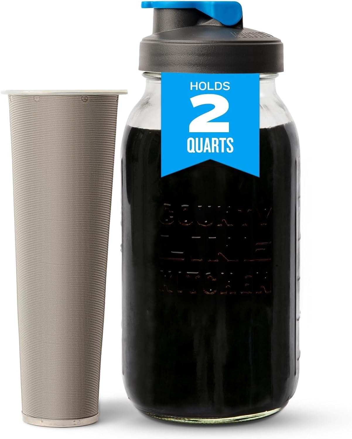 Glass Cold Brew Coffee Maker with Lid - Wide Mouth, 2 Quart - Heavy ...
