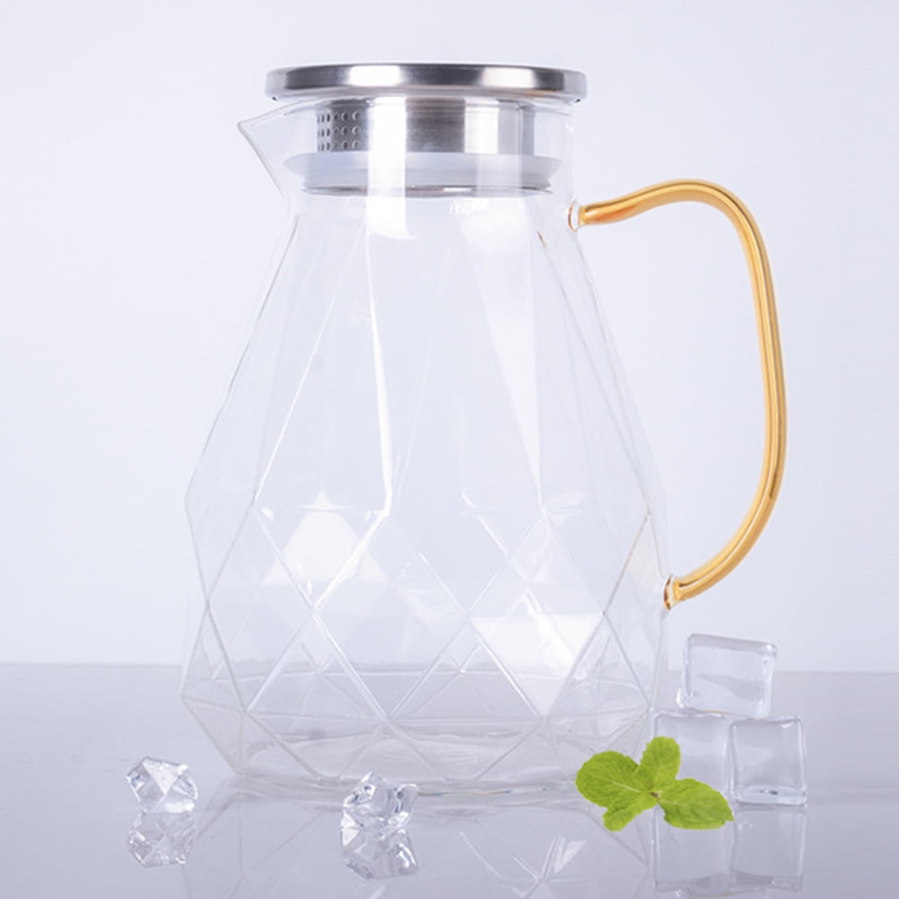 Glass Jug with Lid 1 Gallon Refrigerator Pitcher Dispenser Nightstand ...