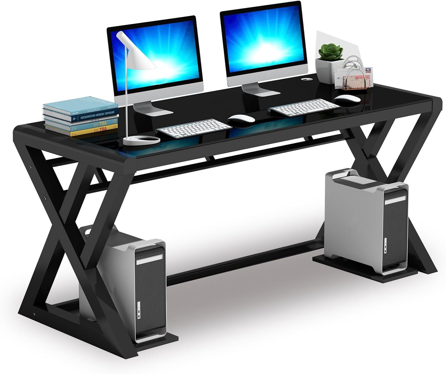Glass Computer Desk Modern Computer Desk with Carbon Steel Frame and ...
