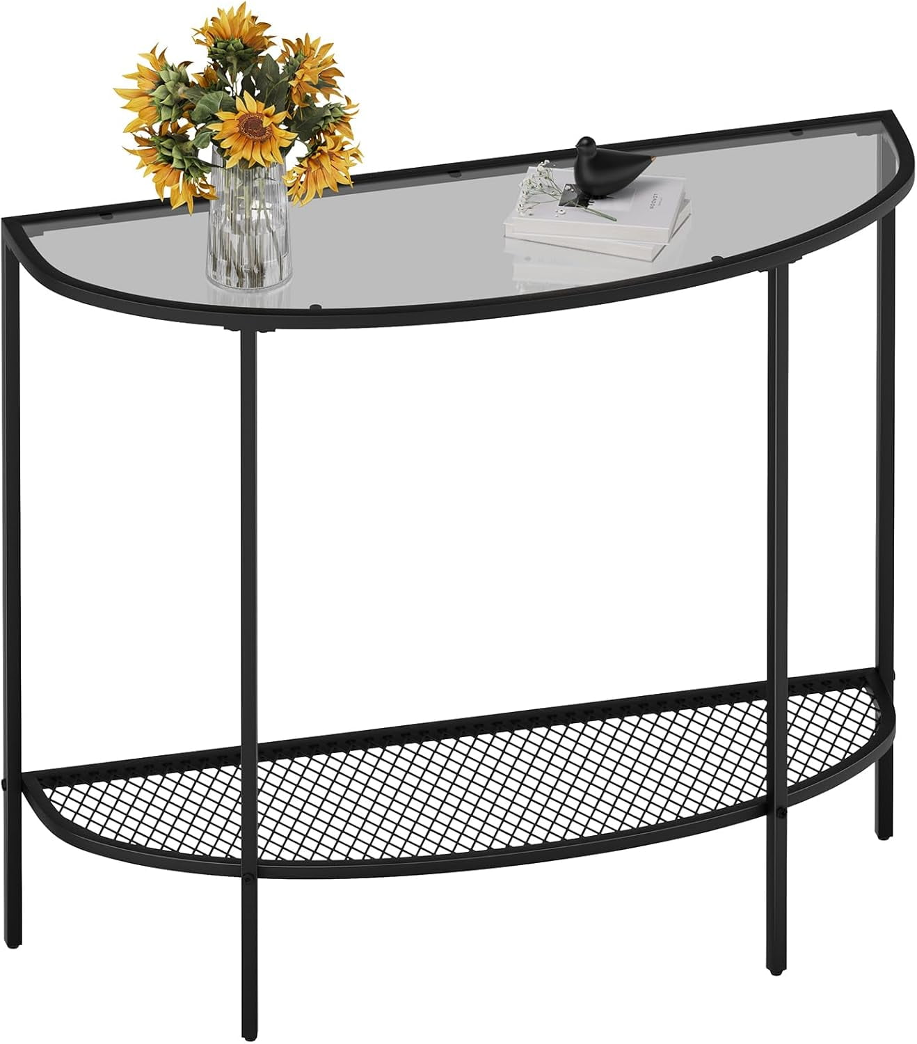 Glass Console Table 2 Tier Half Moon Entryway Table Modern Couch Table ...