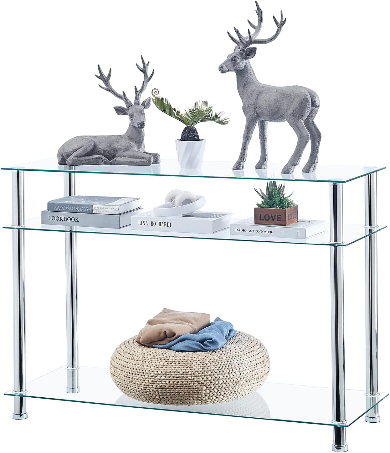 Glass Console Table, Modern 3 Tier Rectangular Simple Coffee Table Tea ...