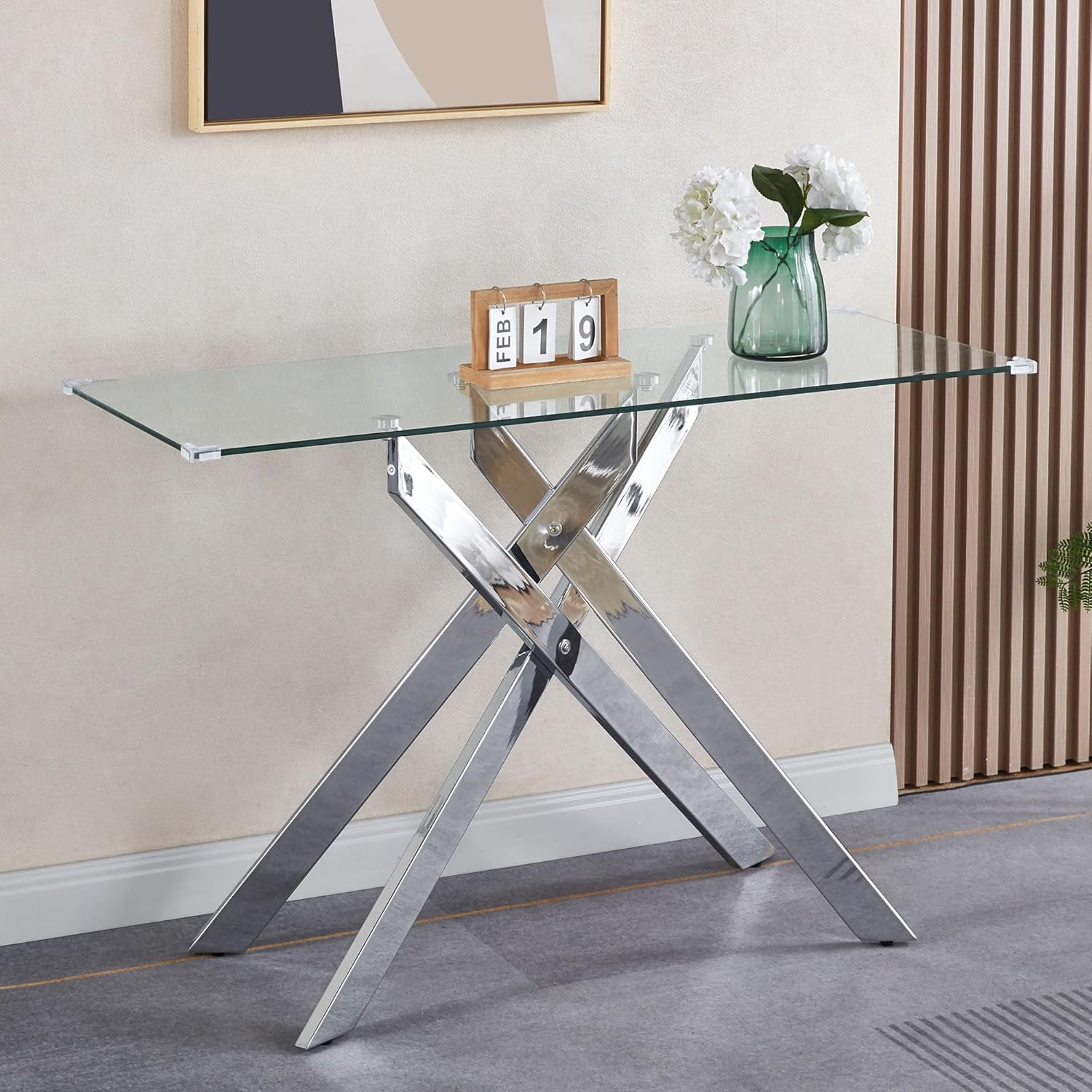 Glass Console Table, Narrow Entryway Table with Tempered Glass Top and ...