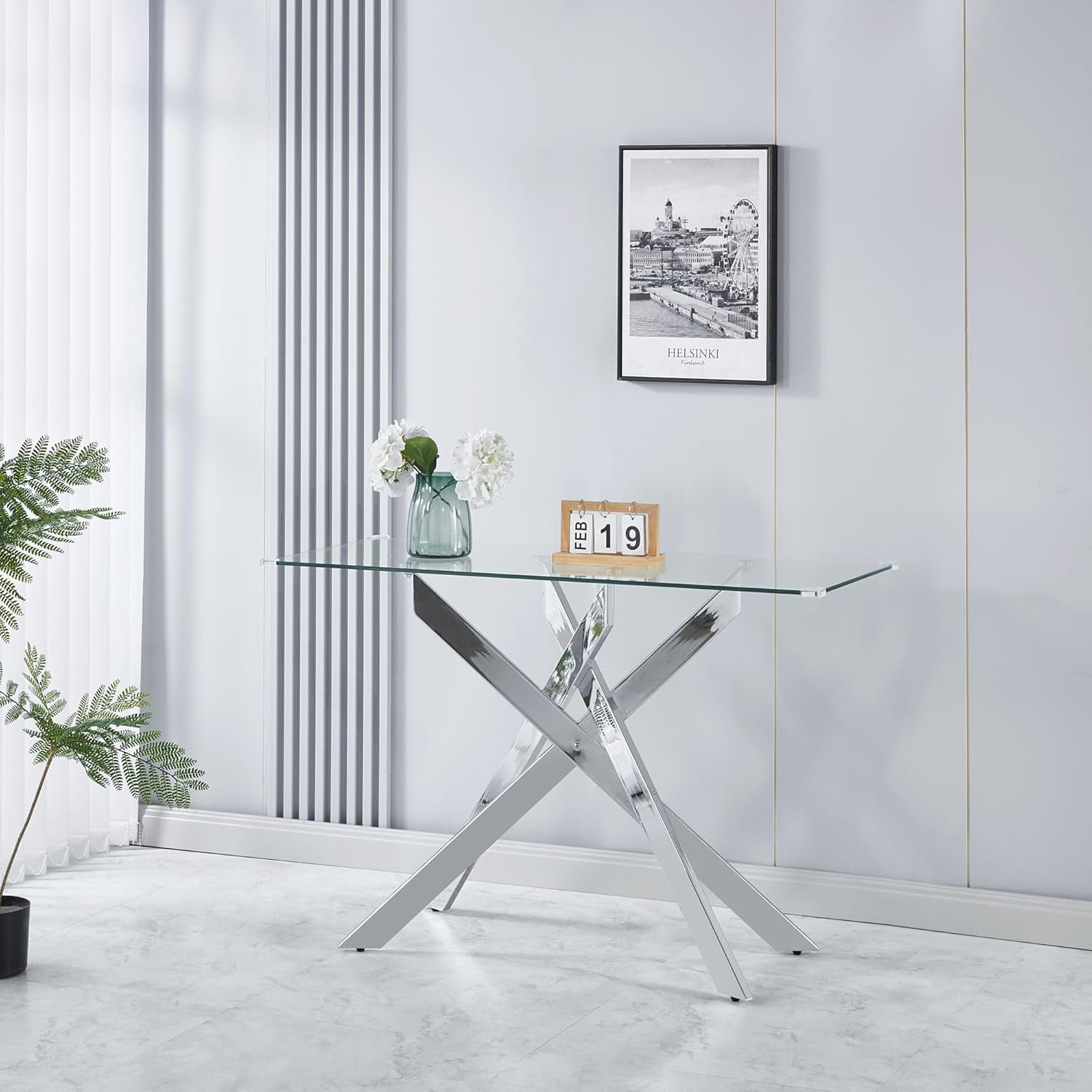 Glass Console Table, Narrow Entryway Table with Tempered Glass Top and ...