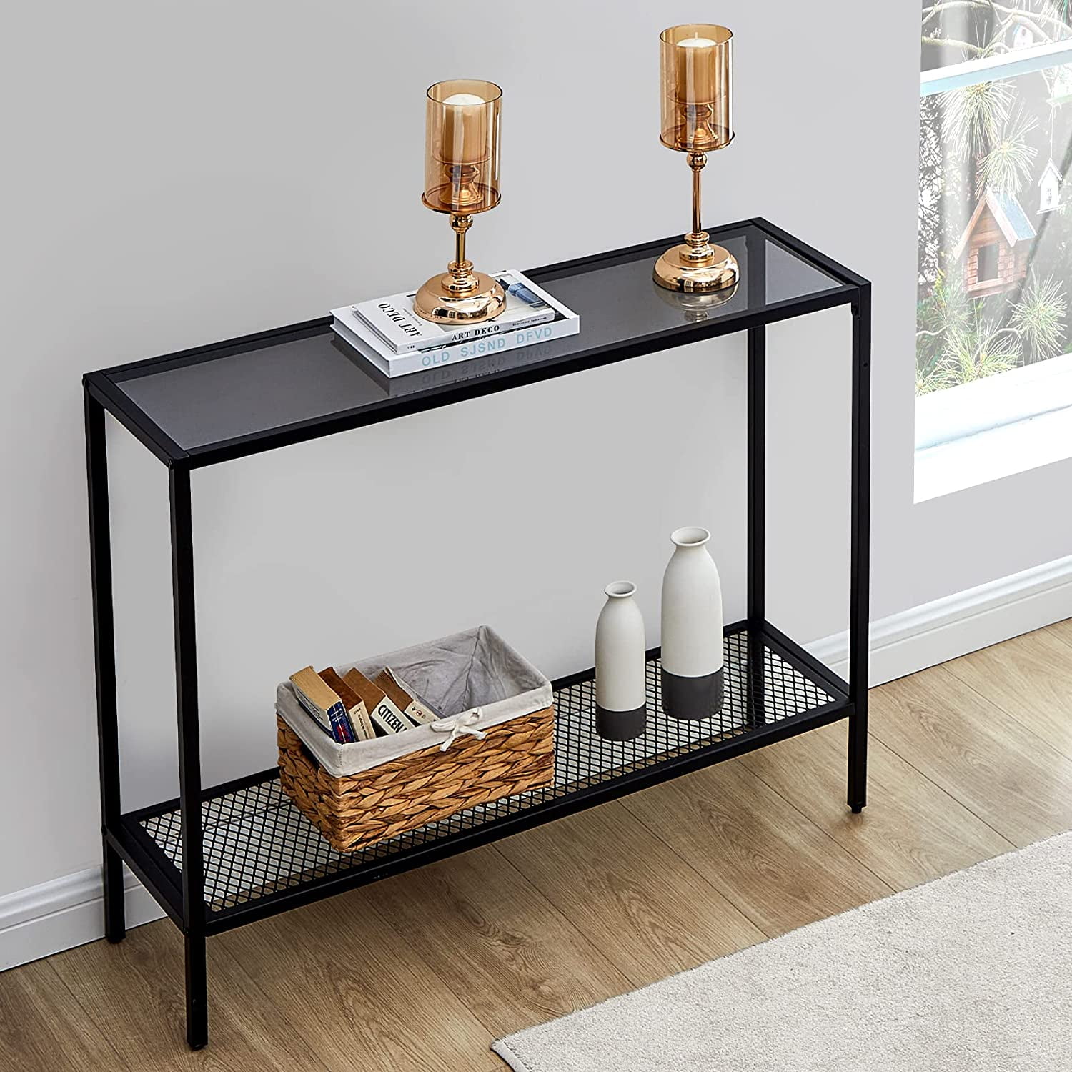 Glass Console Table Small Entryway Table Narrow Sofa Table with Storage ...