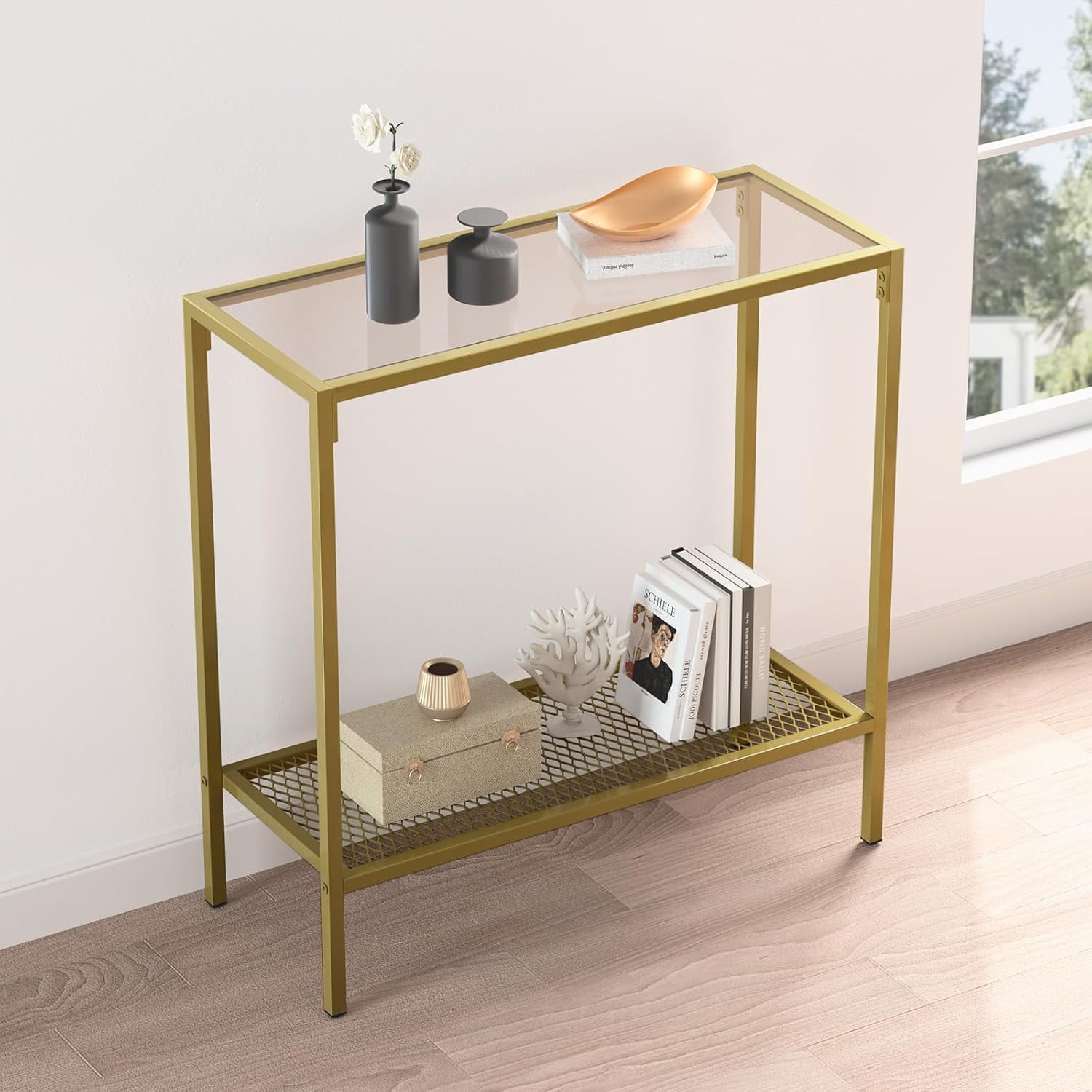 Glass Console Table Small Entryway Table Narrow Sofa Table with Storage ...
