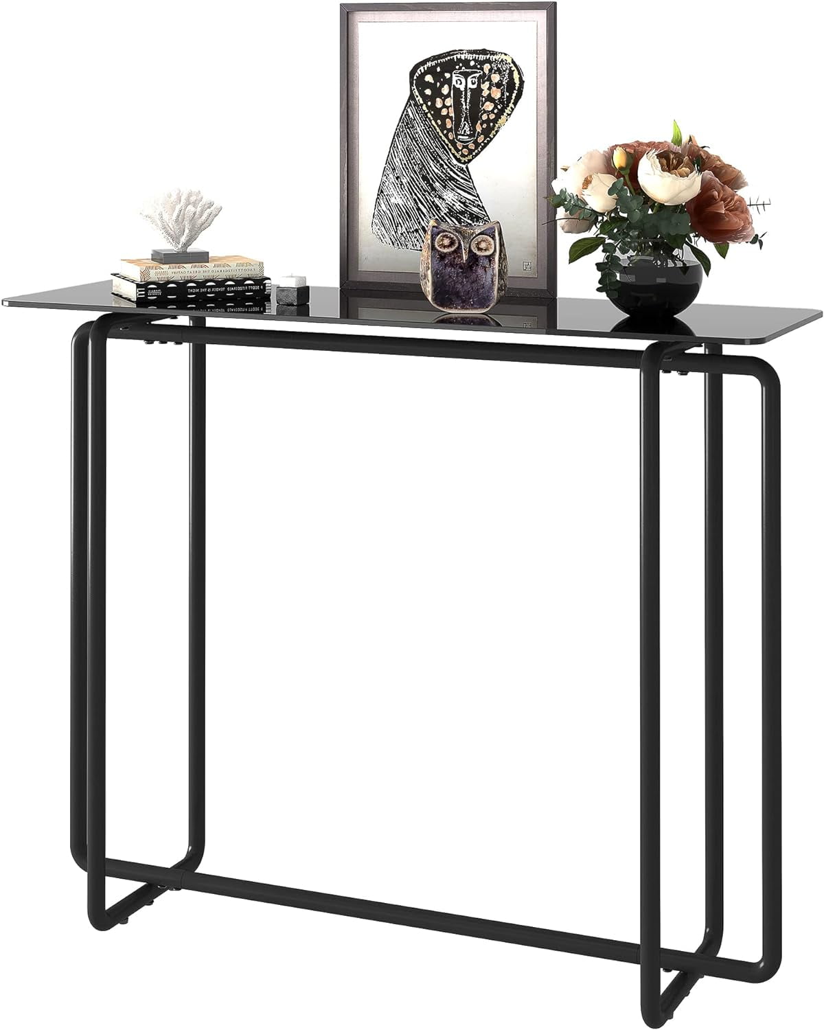 Glass Console Tables for Entryway, Black Living Room Sofa Table with ...
