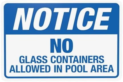 No Glass Containers Allowed in Pool Area Landscape Warning Sign, Pool ...