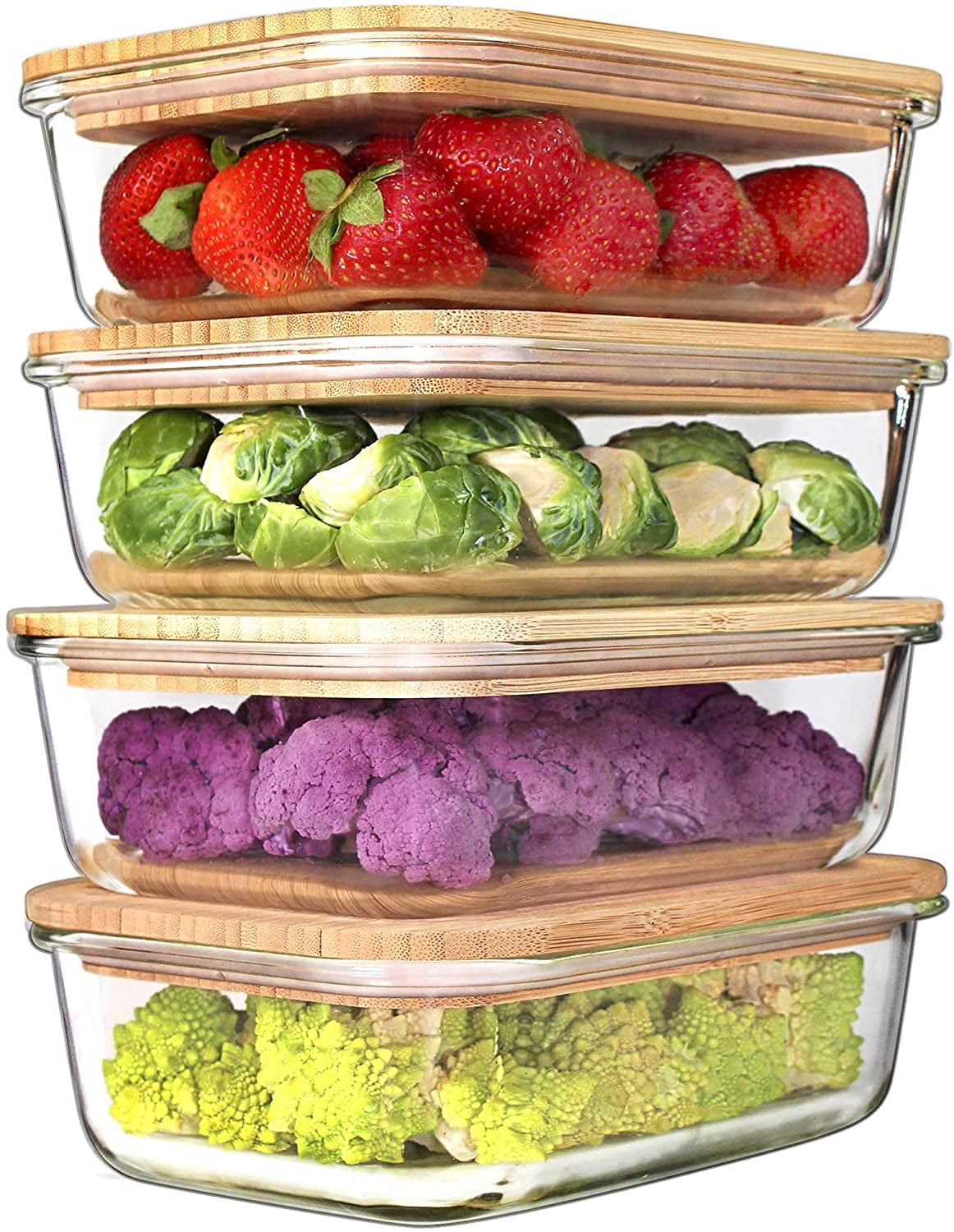 Glass Containers with Bamboo Lids, Aitight Storage Container Set of 4 ...