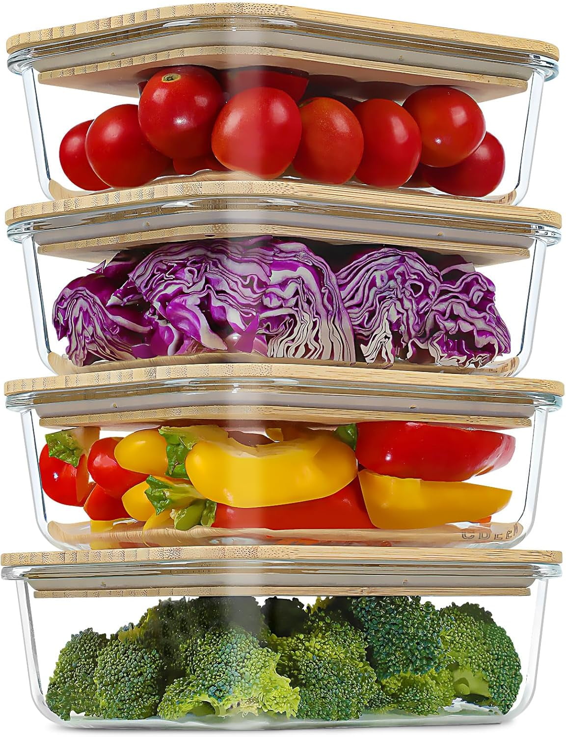 Glass Containers with Bamboo Lids for Food Storage and Meal Prep, Set ...