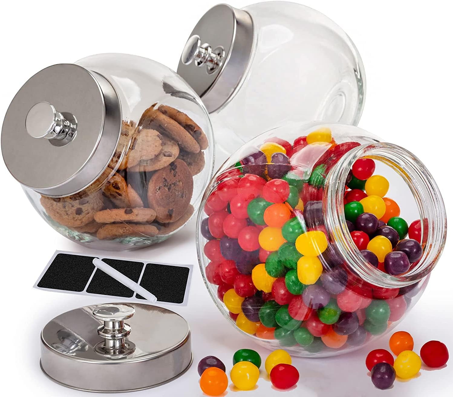 Glass Cookie Jars for Kitchen Counter (3 Pack) 75oz Food Storage ...