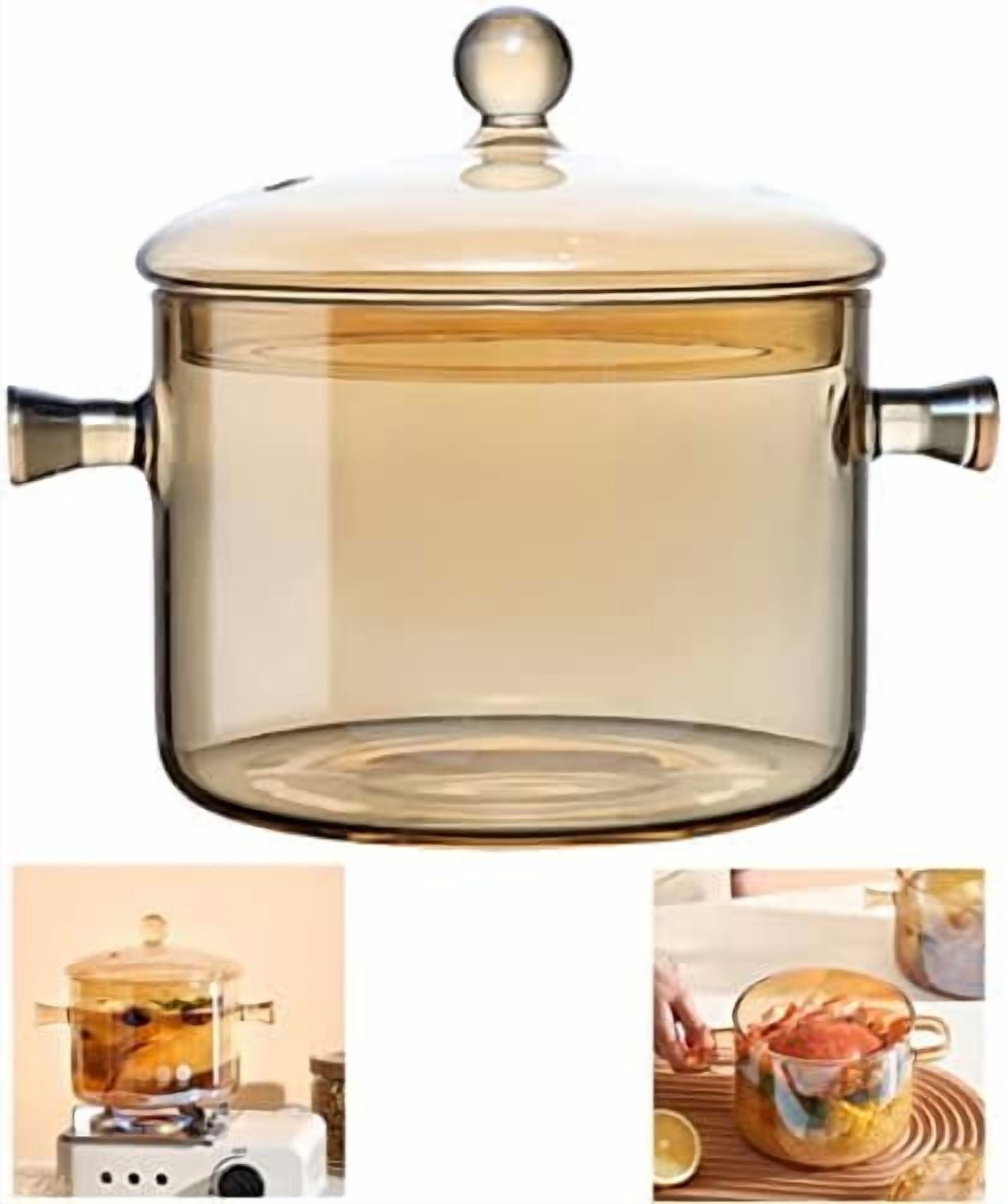 Glass Cooking Pot with Cover, Heat Resistant Glass Saucepan Cooking Pot ...