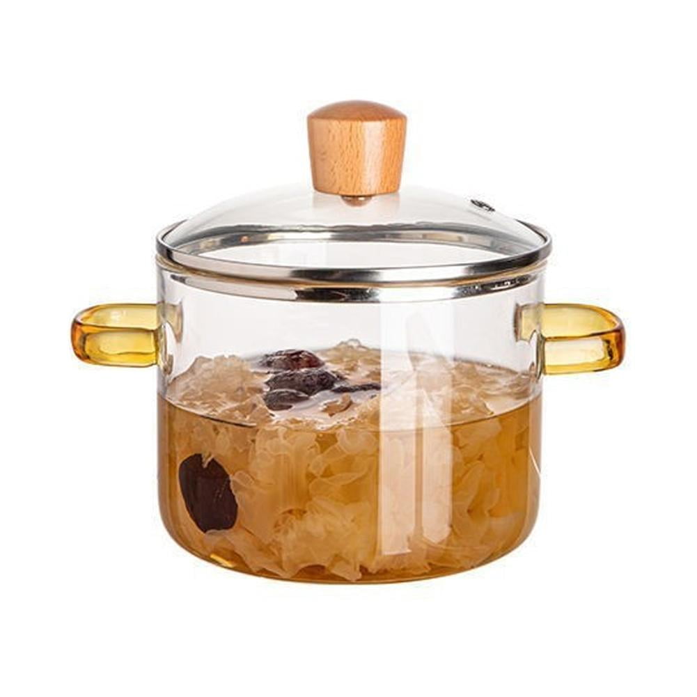 Glass Cooking Pot,Glass Cooking Pot with Lid, 1.6L Clear Glass Simmer ...