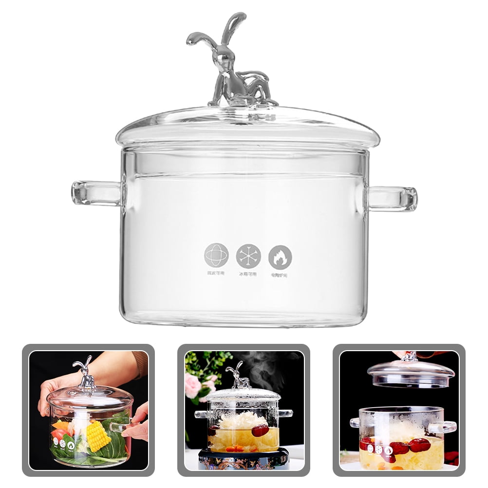 Glass Stew Pot with Lid 2pcs Braised Kitchen Cookware for Home Cooking ...