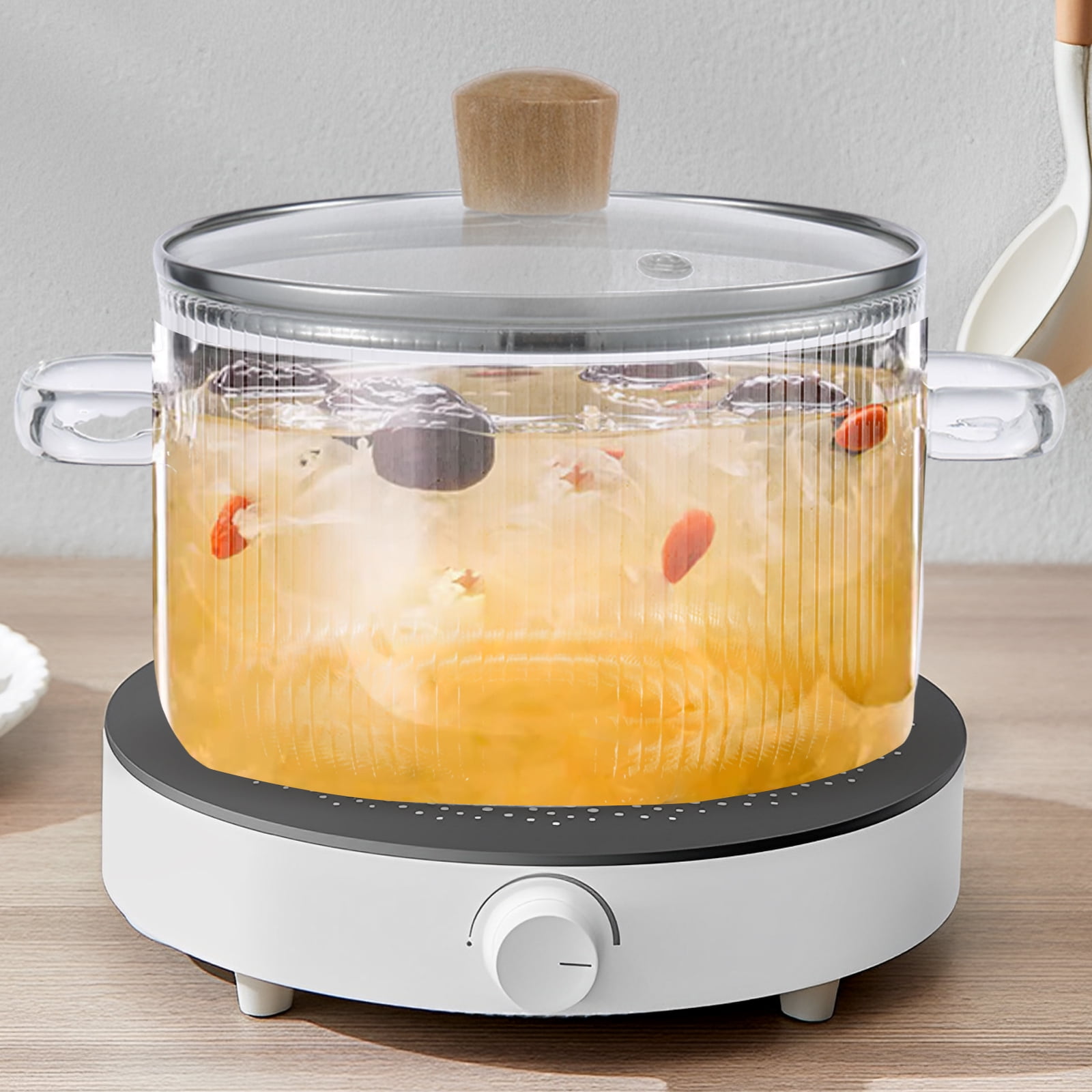 Glass Cooking Pot with Lid 1.6L/54oz Heat Resistant Glass Saucepan with ...