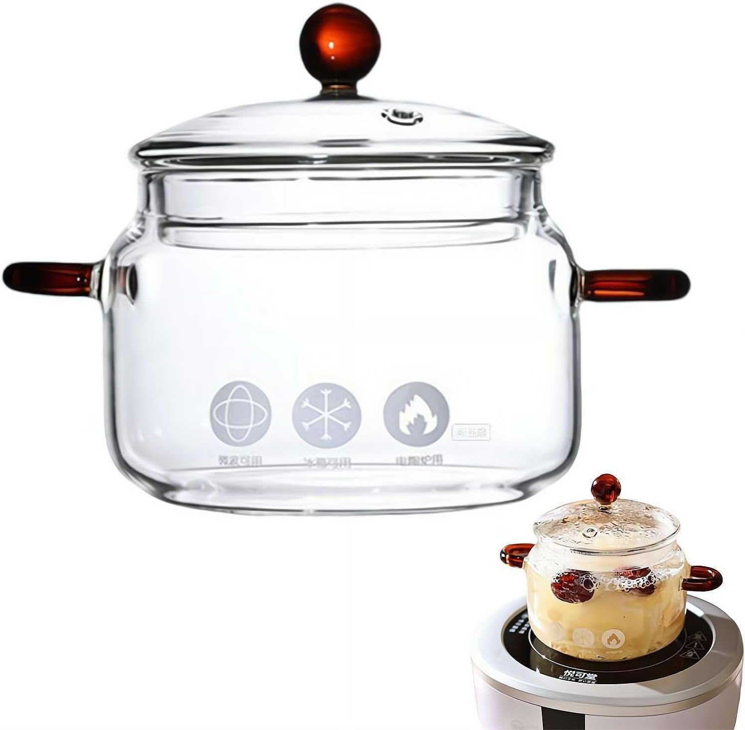 Glass Cooking Pot with Lid, Heat Resistant Borosilicate Glass Cookware ...