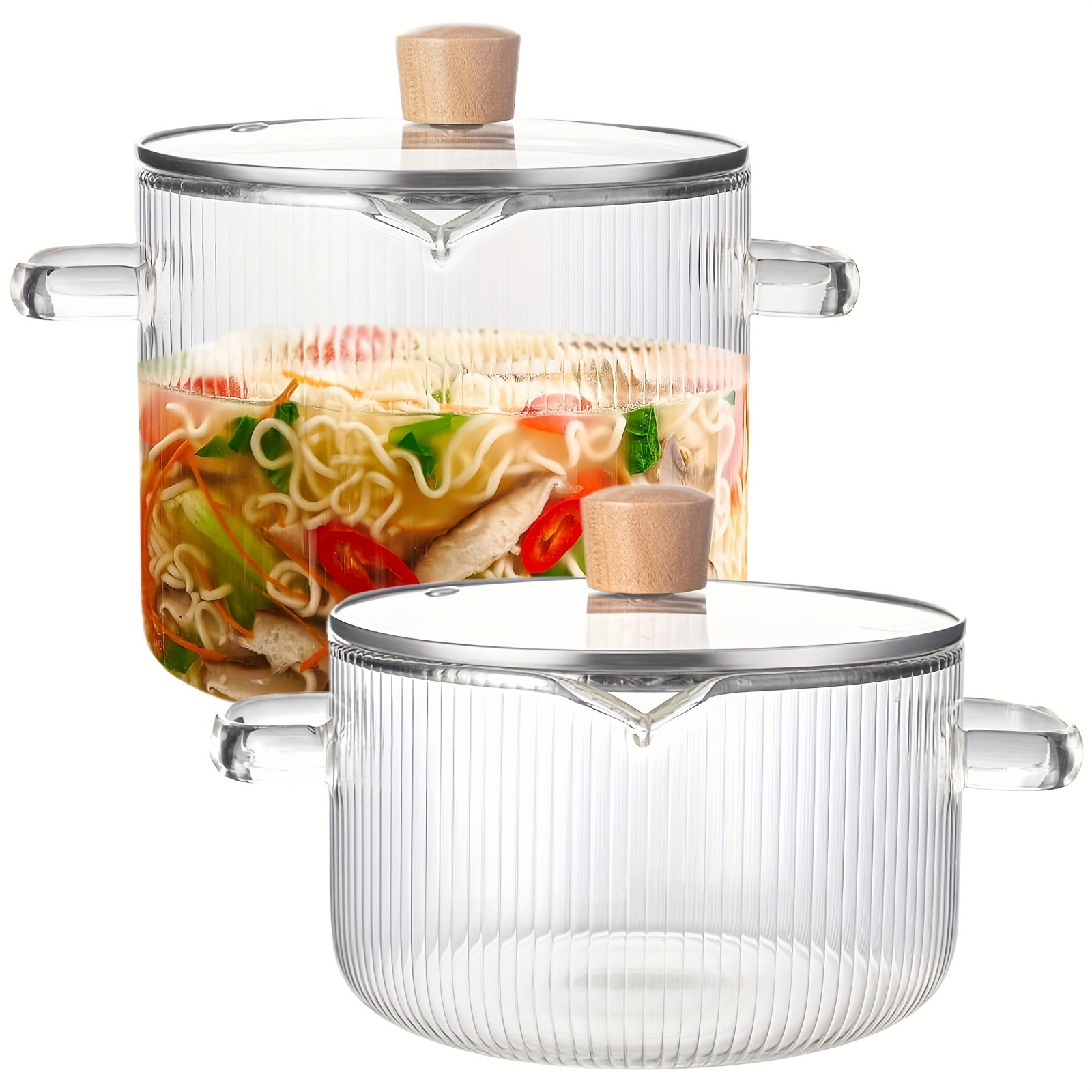 Glass Cooking Pot Set with Lids - 2.3L (78oz) & 1.8L (60oz) Heat ...