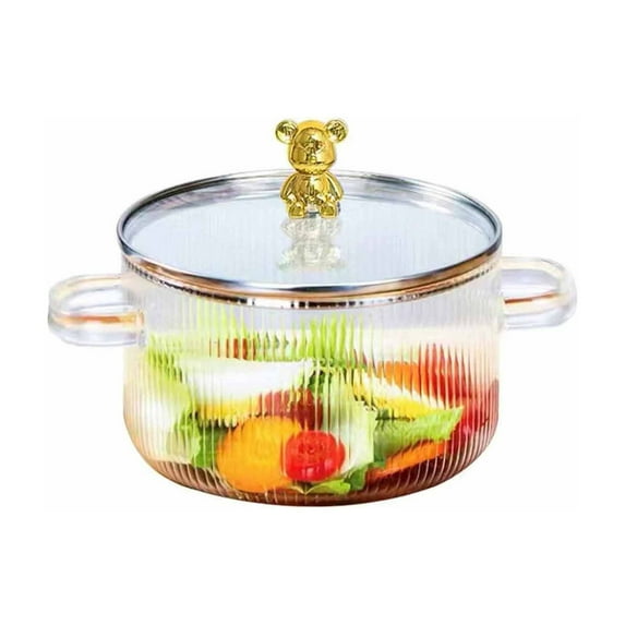 Glass Cooking Pot Simmer Pot with Lid and Handles, 1.7L Heat Resistant ...